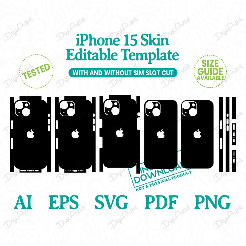 IPhone 15 Skin Editable and Printable Template by Digiartist Store ...