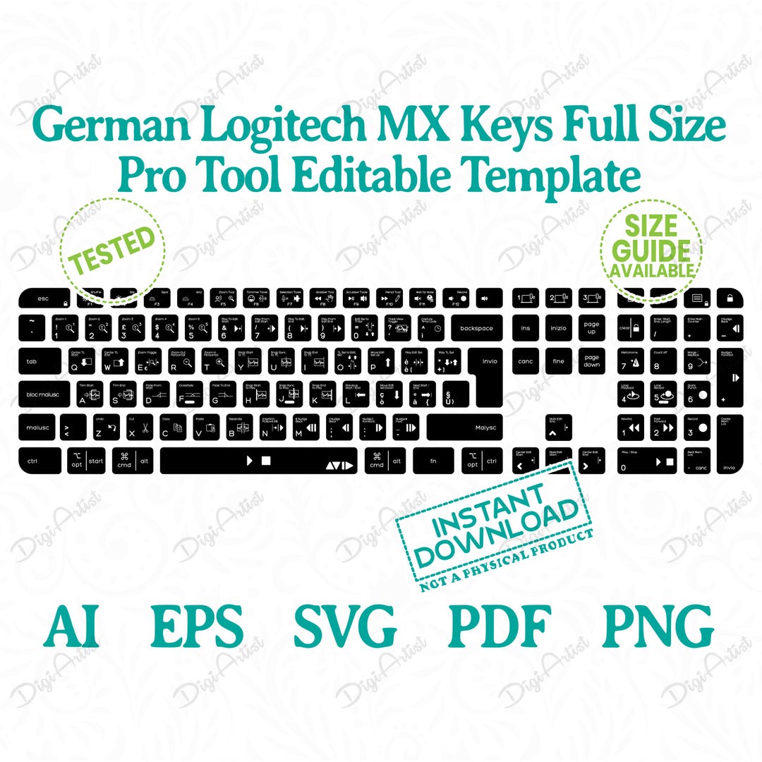 German Logitech MX Keys Full Size Pro Tool Editable Template by ...