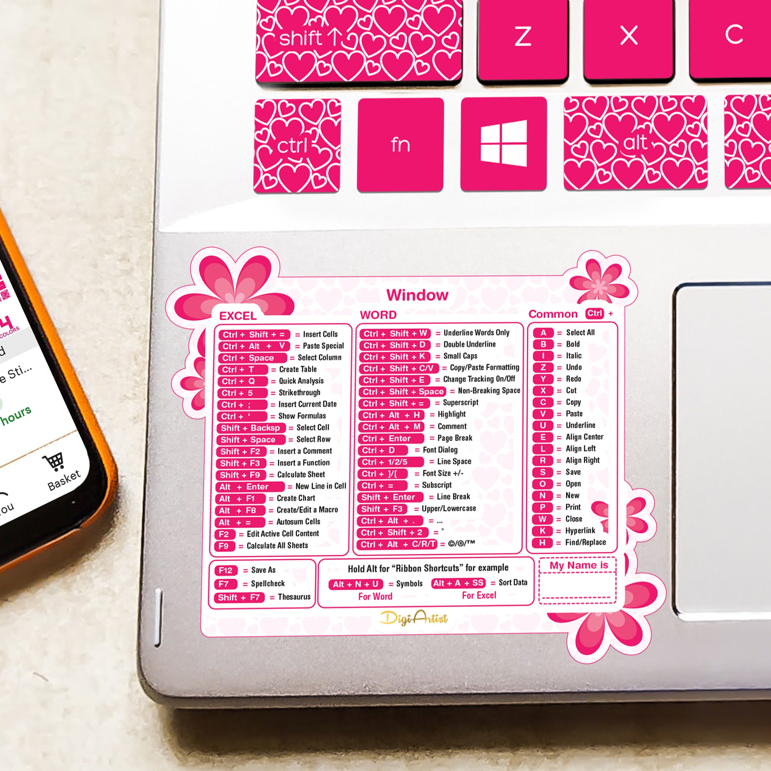 Word and Excel Shortcut Stickers in 2 Multi-colors and Sizes Flower ...