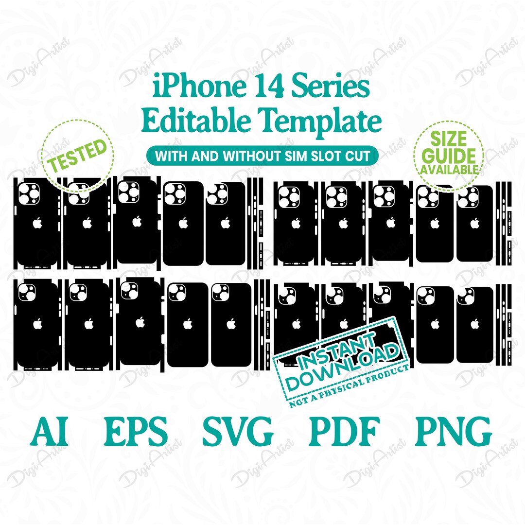 IPhone 14 Series Skins Editable Template by Digiartist Store, Custom iPhone Case Skin Printable ...