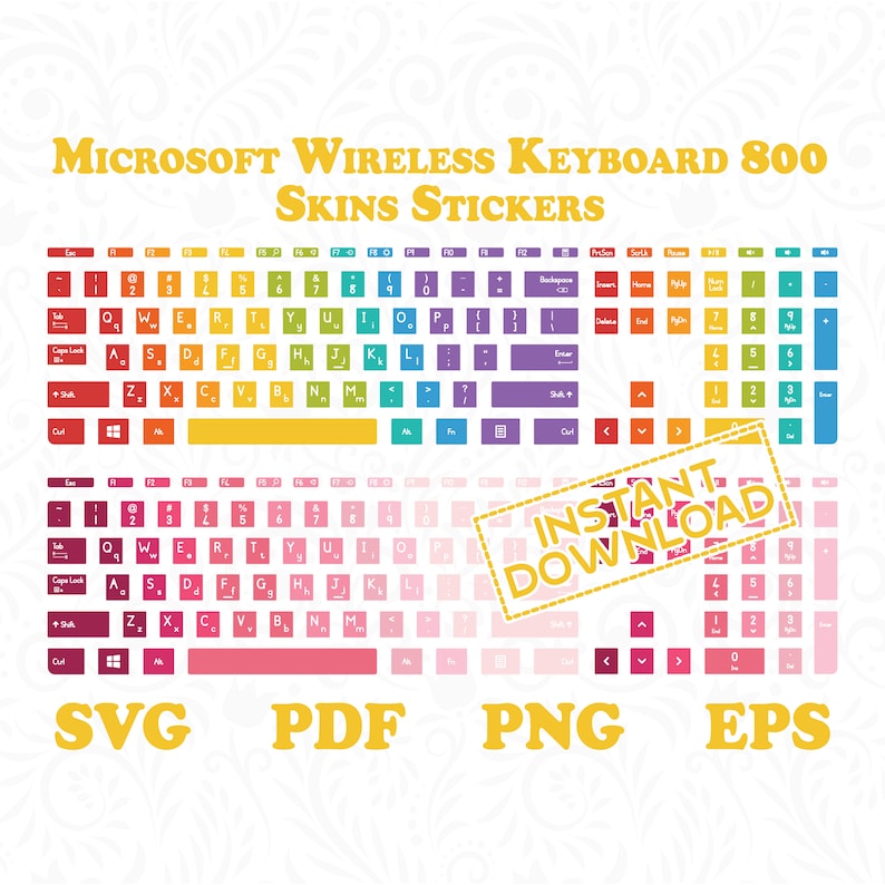 Microsoft Wireless Keyboard 800 Skins Set of 8 Multi-color Typing ...