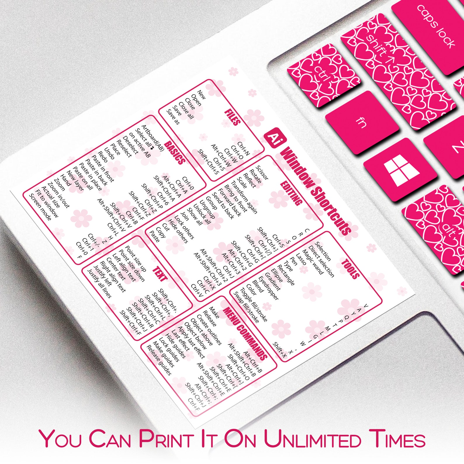 Window Illustrator Shortcut Stickers in 3 Multi-color Cute Keyboard ...