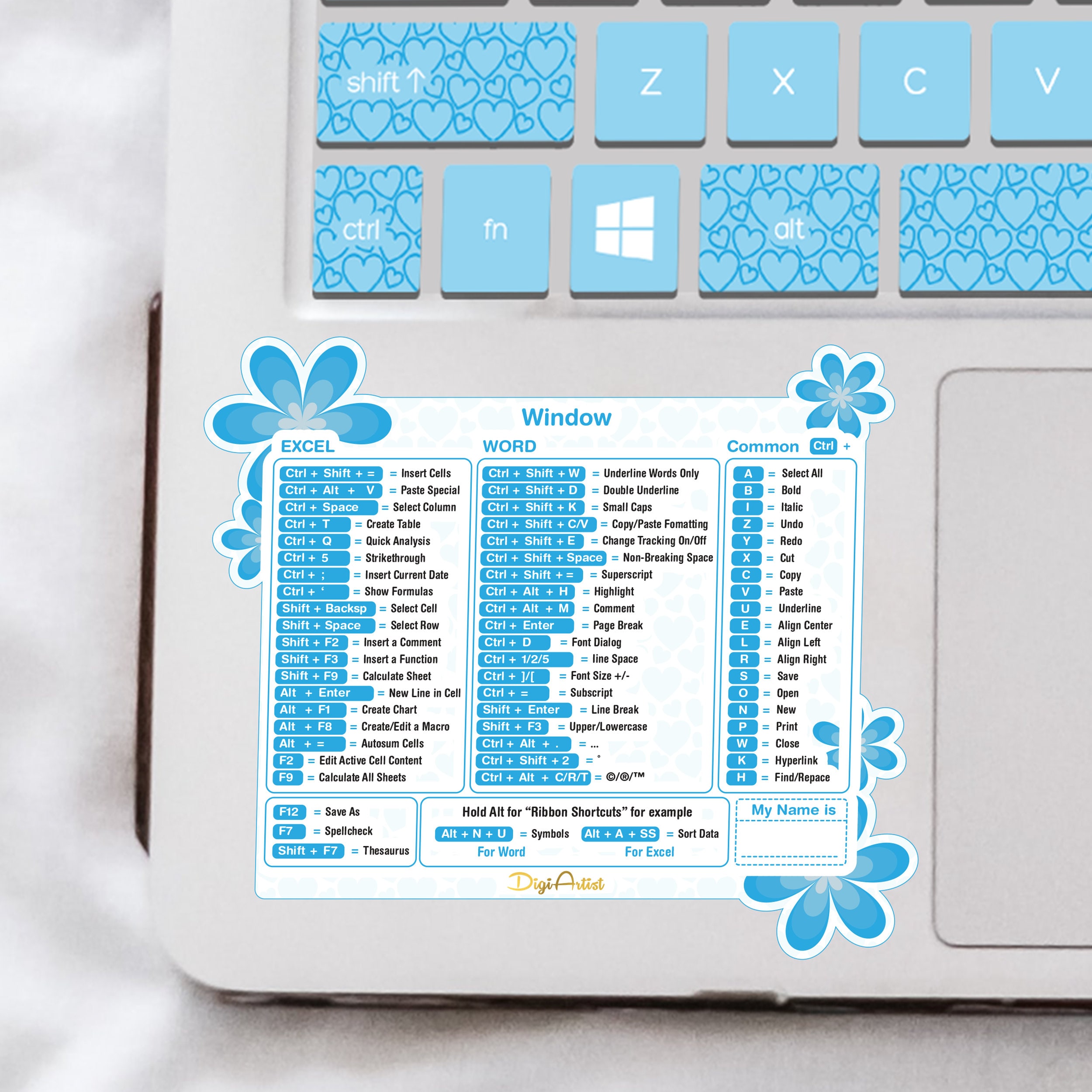 Word and Excel Shortcut Stickers in 2 Multi-colors and Sizes Flower ...