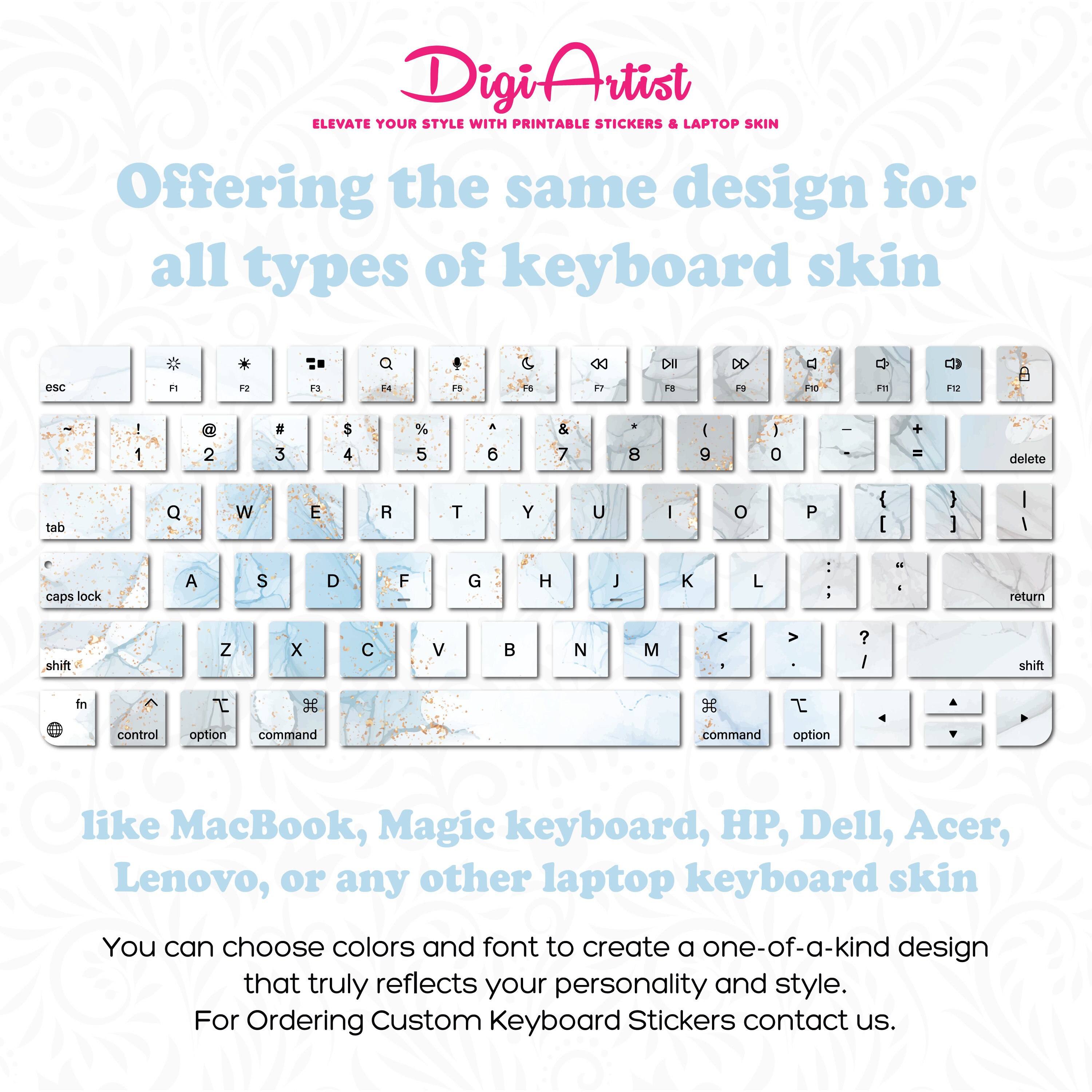 Magic Keyboard Skin Apple Keyboard Stickers, White Marble Custom ...