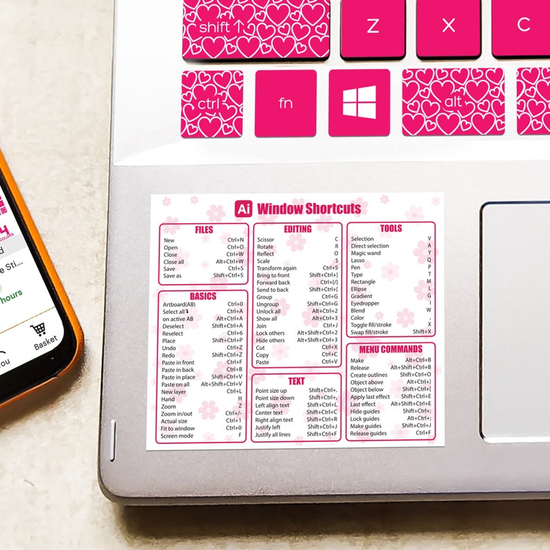 Window Illustrator Shortcut Stickers in 3 Multi-color Cute Keyboard ...