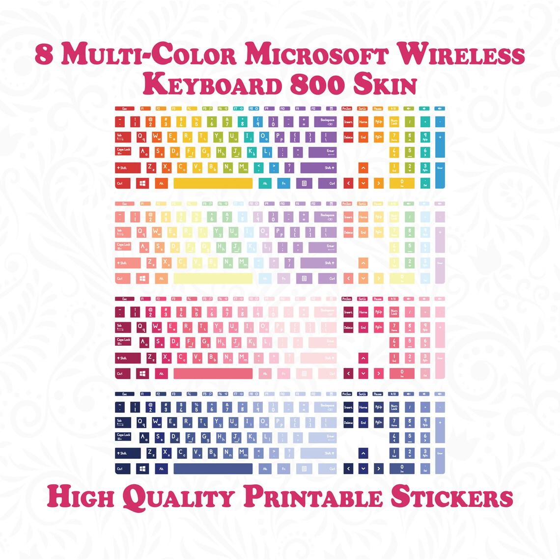Microsoft Wireless Keyboard 800 Skins Set of 8 Multi-color Typing ...