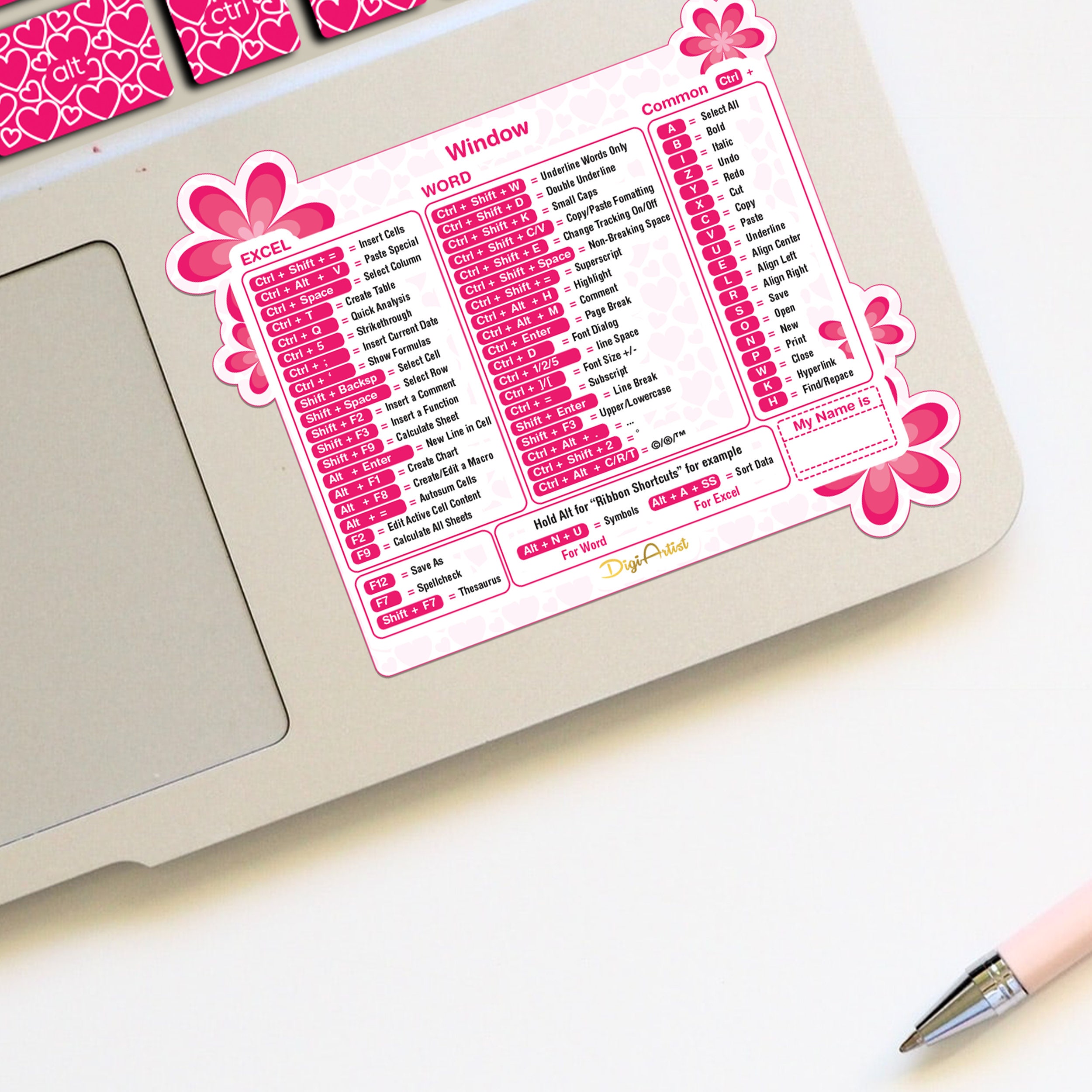 Word and Excel Shortcut Stickers in 2 Multi-colors and Sizes Flower ...
