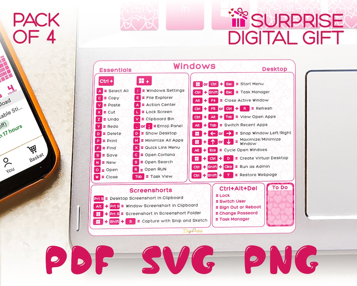 Keyboard Shortcuts Printable Stickers, Window Shortcuts Decal Clipart ...