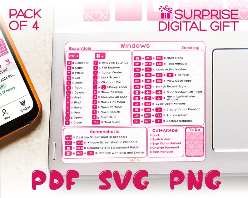Keyboard Shortcuts Printable Stickers, Window Shortcuts Decal Clipart ...