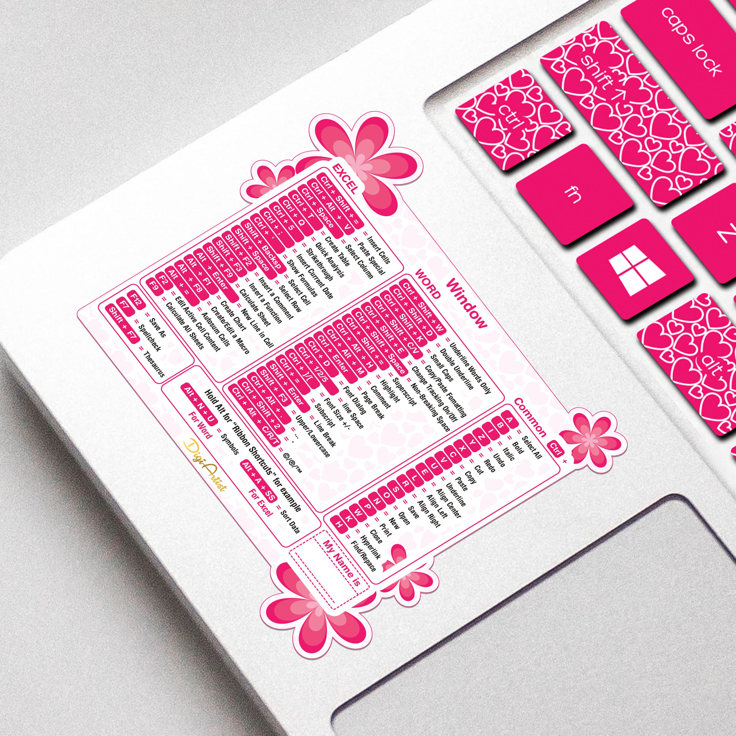Word and Excel Shortcut Stickers in 2 Multi-colors and Sizes Flower ...