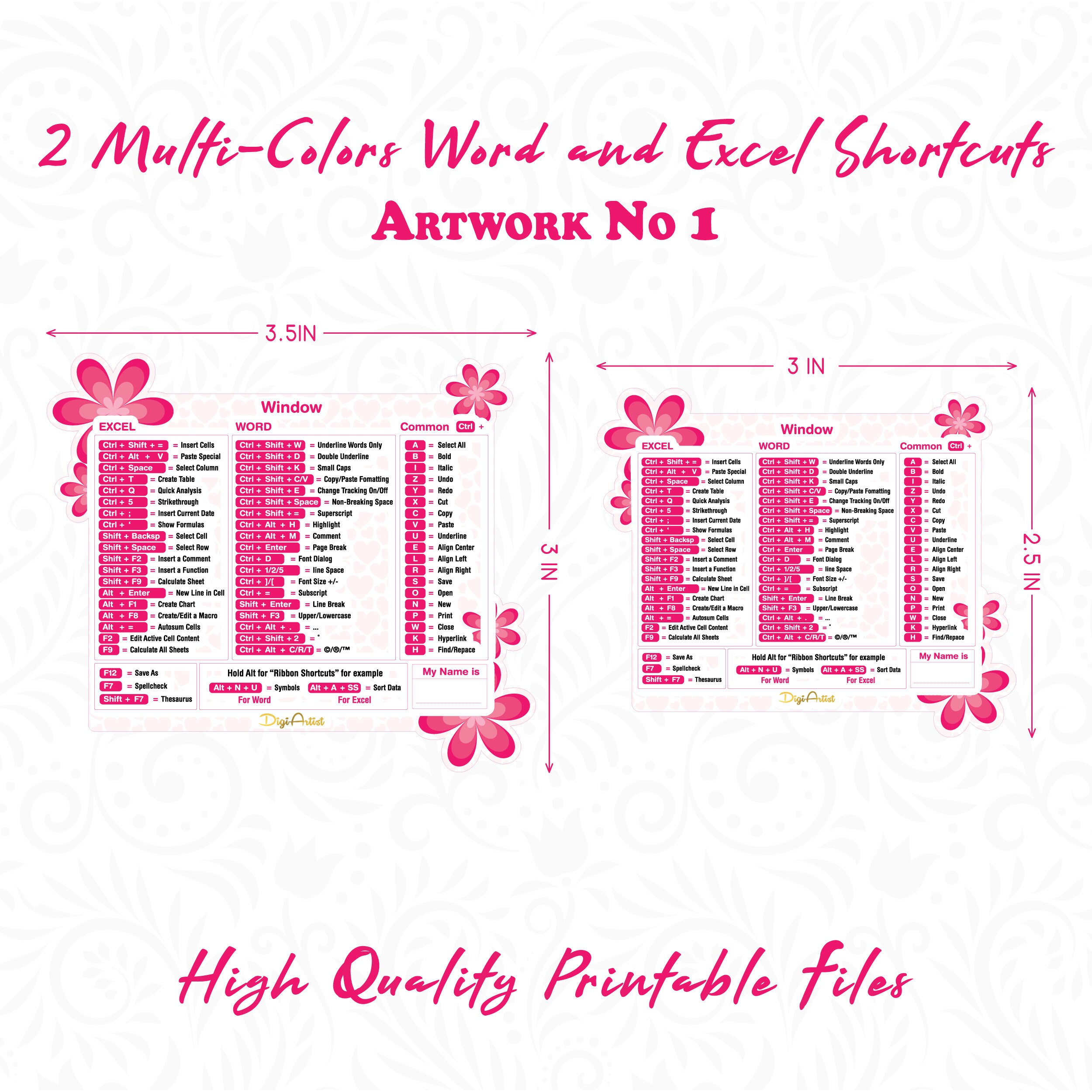 Word and Excel Shortcut Stickers in 2 Multi-colors and Sizes Flower ...
