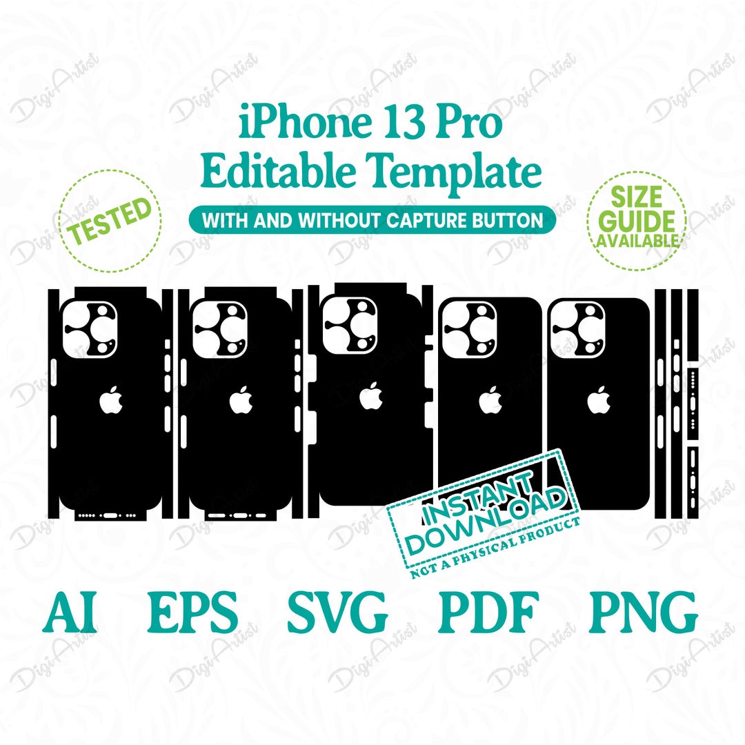 IPhone 13 Pro Skin Editable Template by Digiartist Store, iPhone 13 Pro Case Template in Instant ...