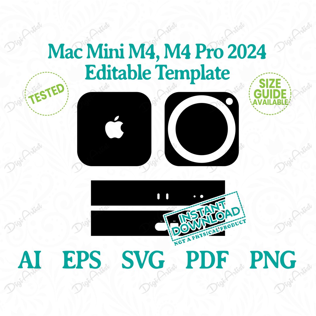 Mac Mini M4 2024 Editable Template by Digiartist Store, Mac Mini M4 Pro ...