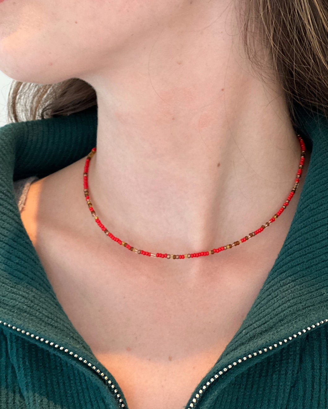 Red and Gold Seed Bead Necklace - Etsy