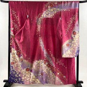 Rank A Vintage Sakura Pink Furisode Kimono, Japanese Vintage Silk ...
