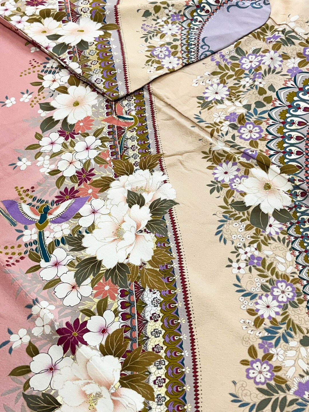 Vintage Pink Floral Silk Furisode Kimono, Rank B+ (B26) - Etsy