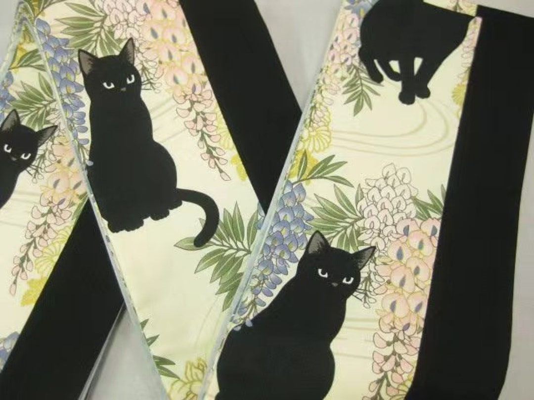 Pre-order Black Cat Hanhaba Obi, Yukata Obi, Traditional Hanhaba for ...