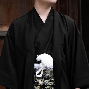 Traditional Men's Black Kimono 3PCS Set, Japanese Men's Kimono Nagagi, Kaku Obi, and Men's Haori ...
