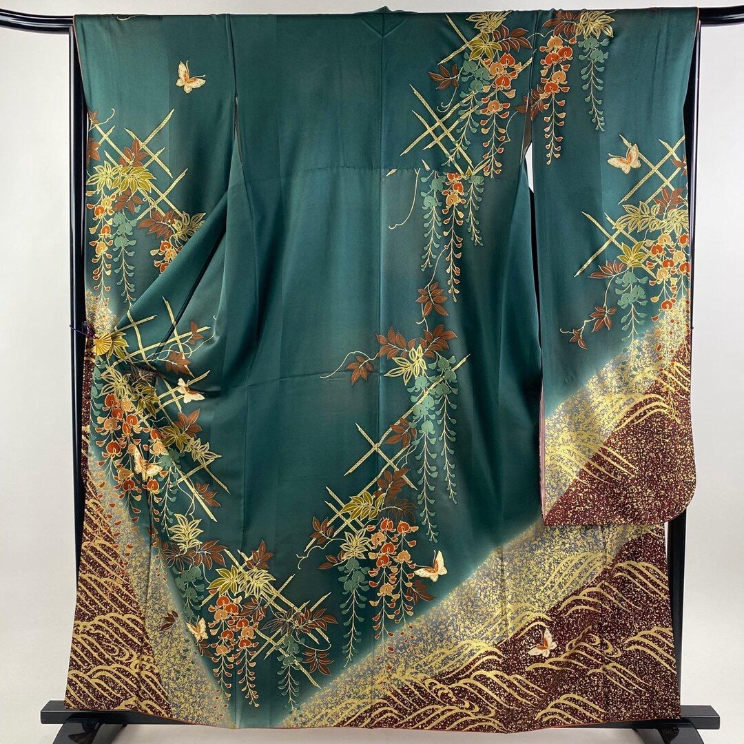 Rank A Vintage Furisode Kimono/green Furisode/ B29 - Etsy