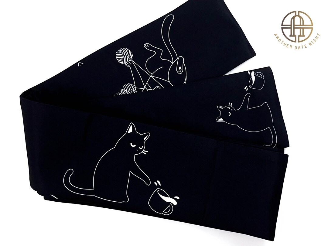 Naughty Cat Hanhaba Obi (half-width Obi) - Double Sided, for Yukata ...