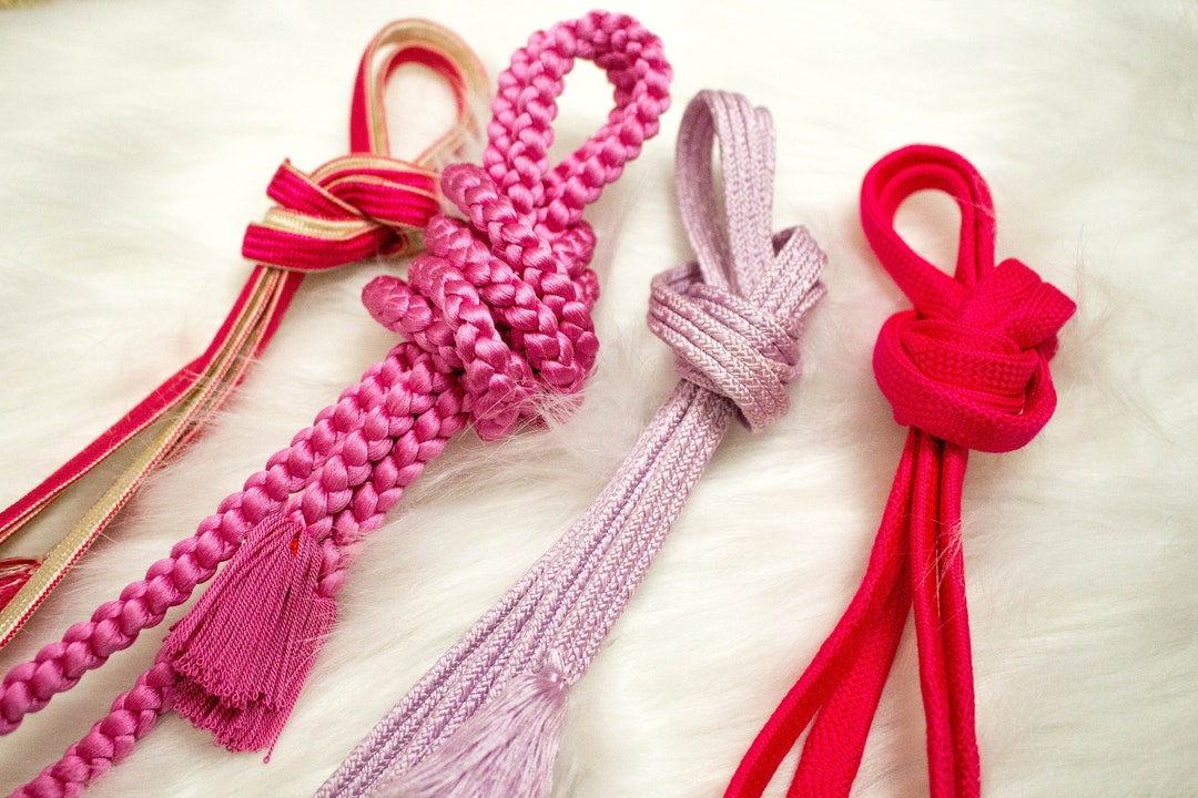 Vintage Kimono Obijime Cord: Red & Pink Gold, Japanese Obi Belt ...
