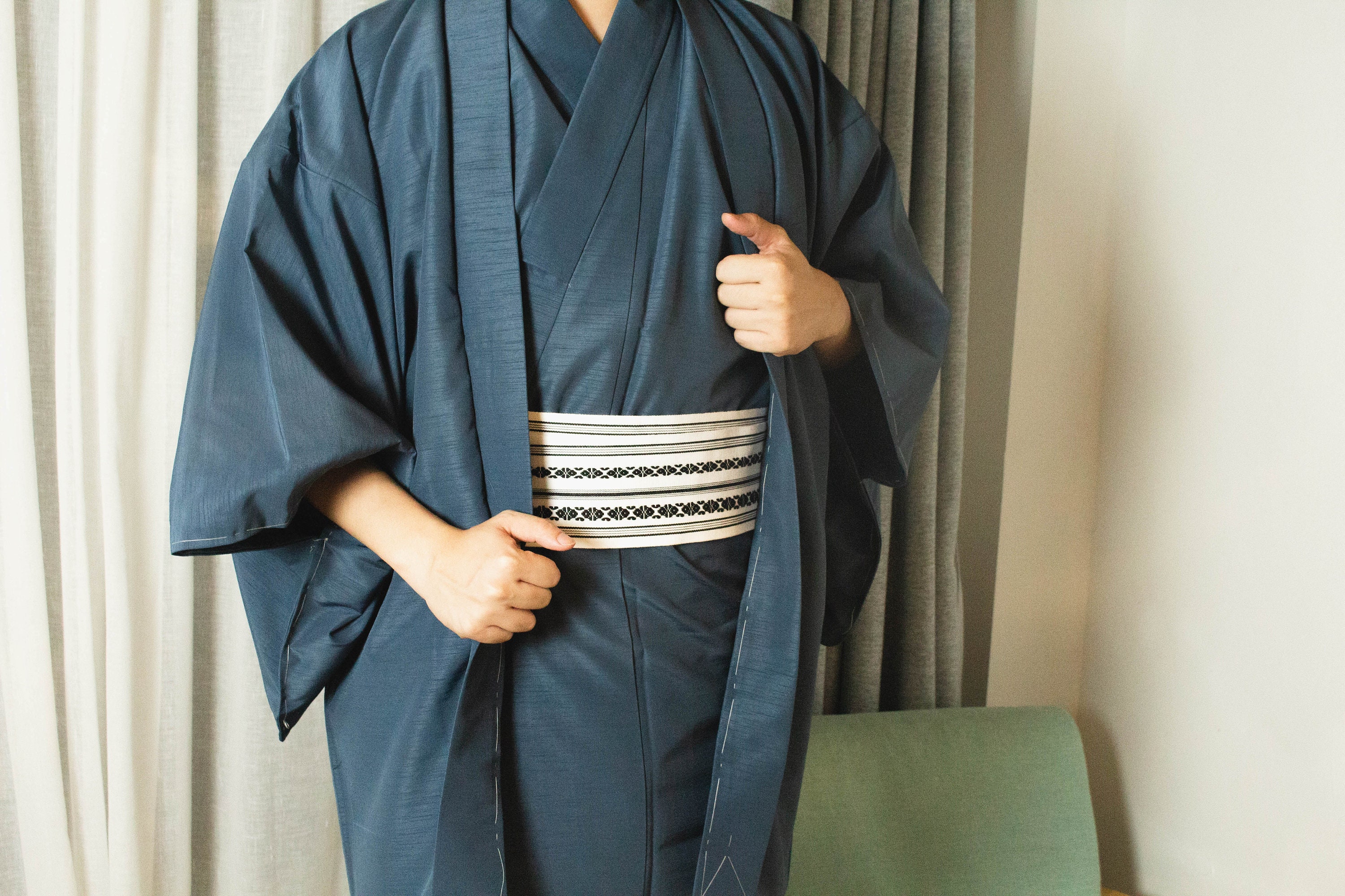 Men's Traditional Kimono 4PCS Gift Set: Nagagi, Obi & Haori Jacket ...