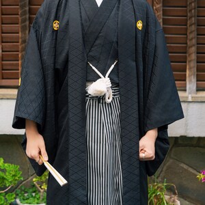 Men's Japanese Traditional Formal Kimono 10PCS Set, 5 Family Crests ...