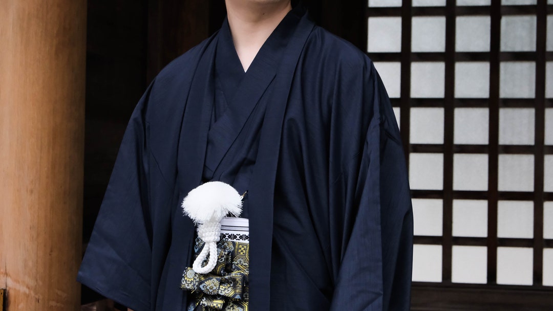 Men's Traditional Kimono 4PCS Gift Set: Nagagi, Haori Jacket, Kaku Obi ...