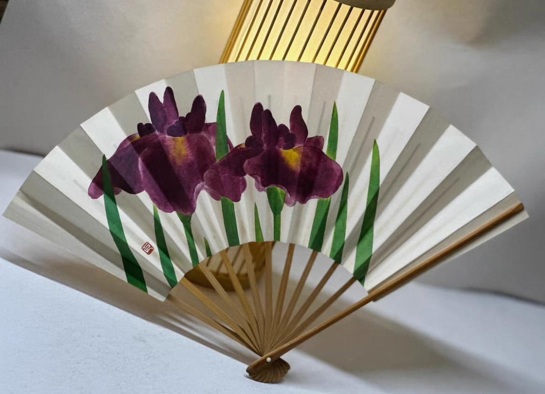 Vintage Japanese Floral Folding Fan: Odori Dance Sensu, Suisen Painting ...