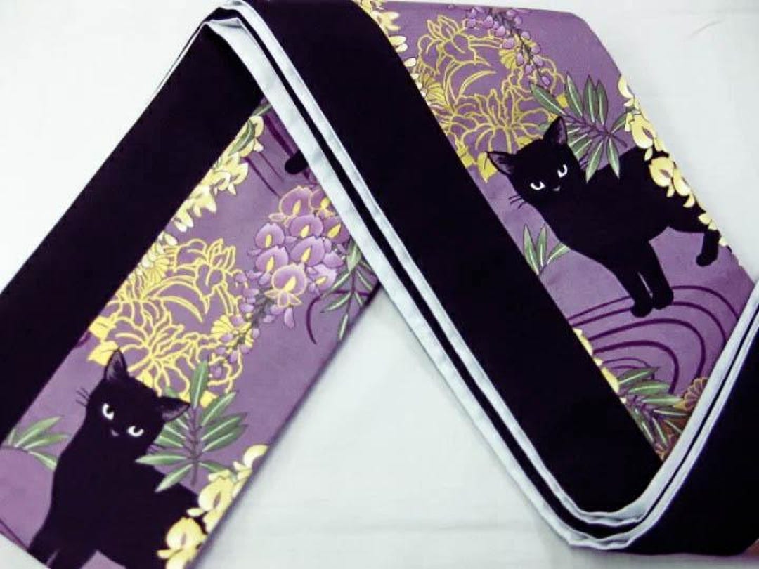 Pre-order Black Cat Hanhaba Obi, Yukata Obi, Traditional Hanhaba for ...