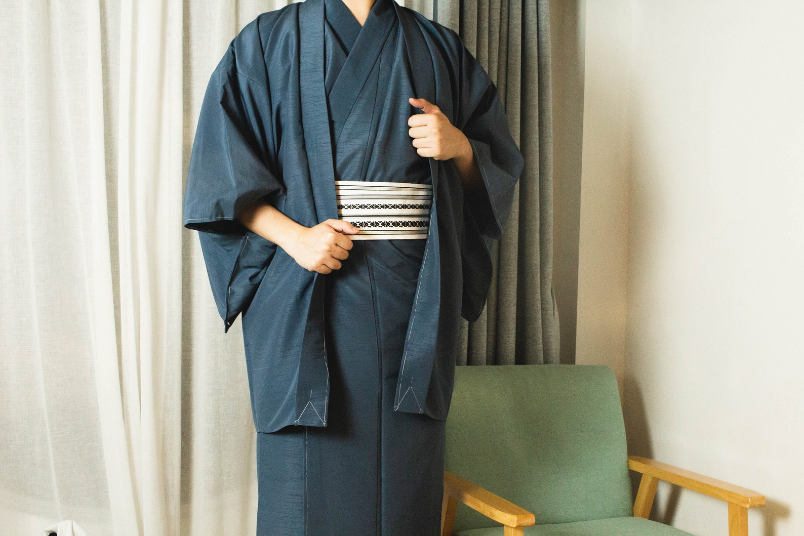 Men's Traditional Kimono 4PCS Gift Set: Nagagi, Obi & Haori Jacket ...