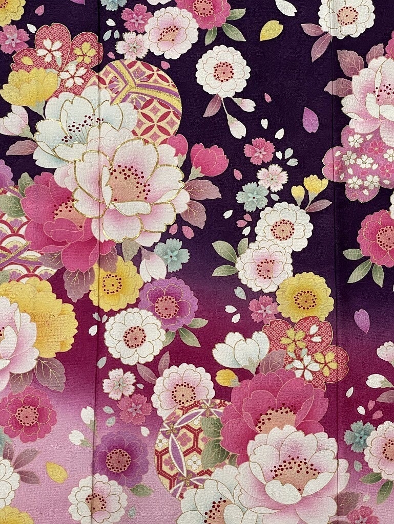 Rank A Vintage Furisode Kimono/purple Furisode/japanese Vintage Silk ...