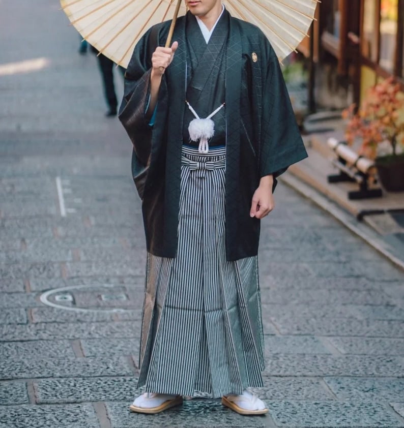 Men's Japanese Traditional Formal Kimono 10PCS Set, 5 Family Crests Kamon, Diamond Pattern - Etsy