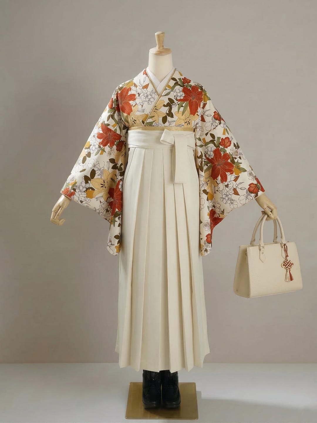 Hakama 3PCS Gift Set, Creamy White Traditional Hakama Skirt With ...