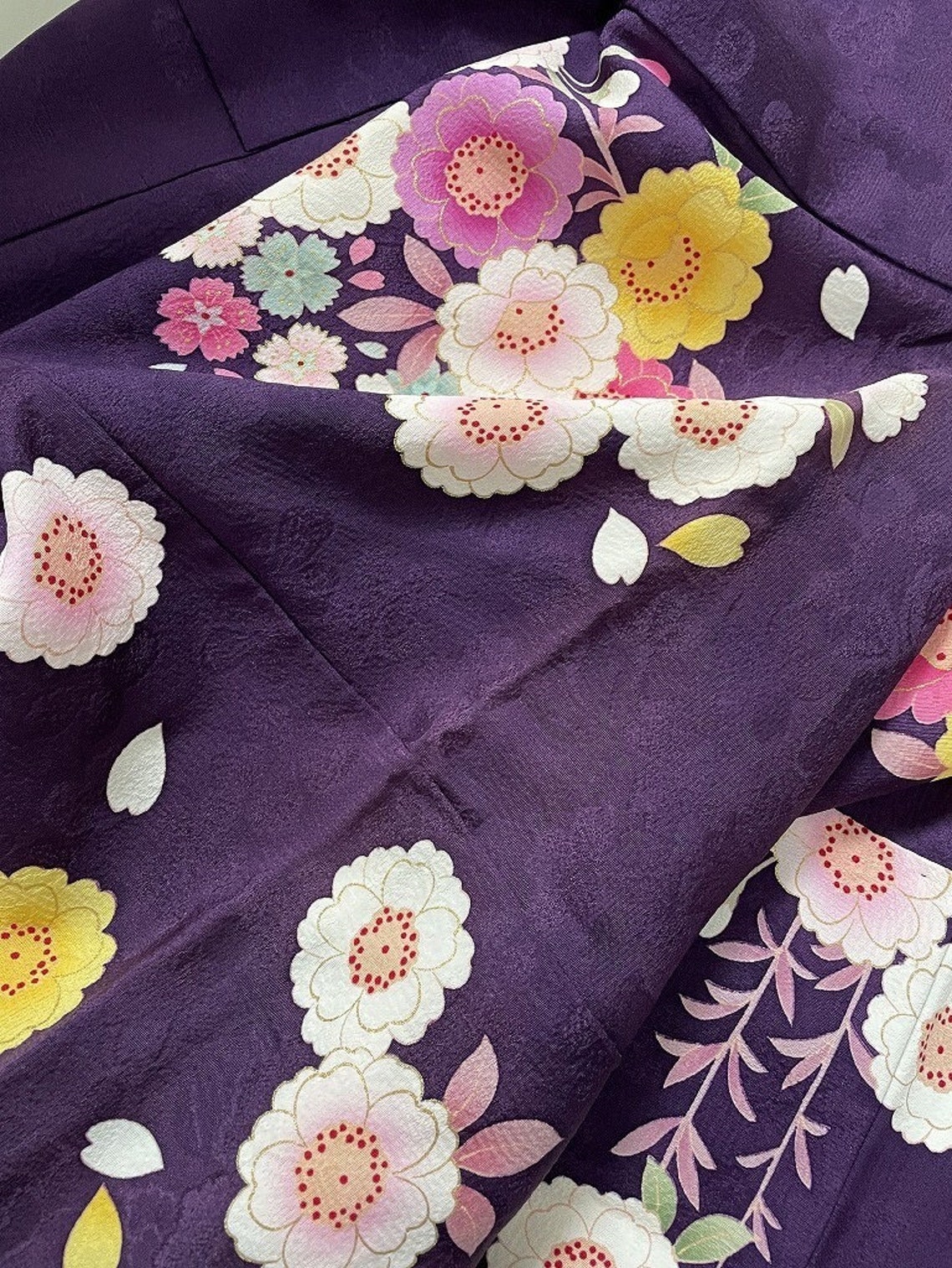 Rank A Vintage Furisode Kimono/purple Furisode/japanese Vintage Silk ...