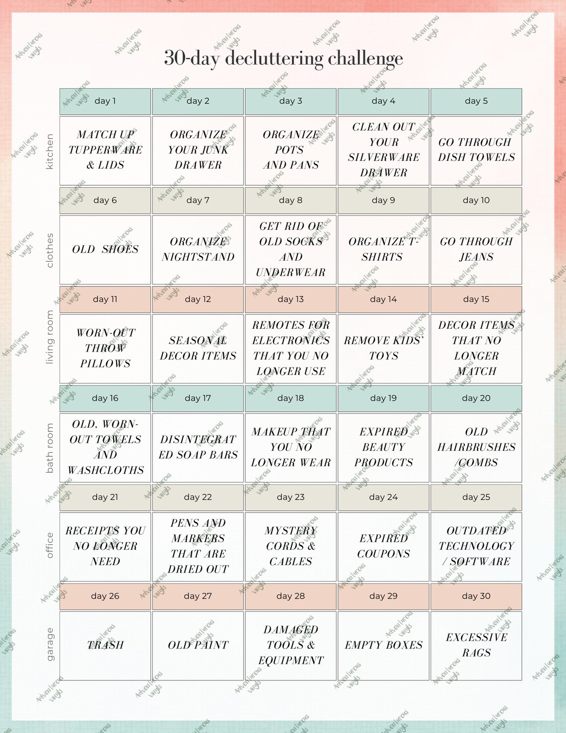 Declutter Challenge Minimalism Organization Printable Decluttering ...