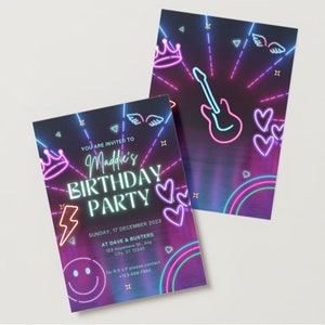 Neon Birthday Invitation Template, Neon Lighys Birthday Invitation ...