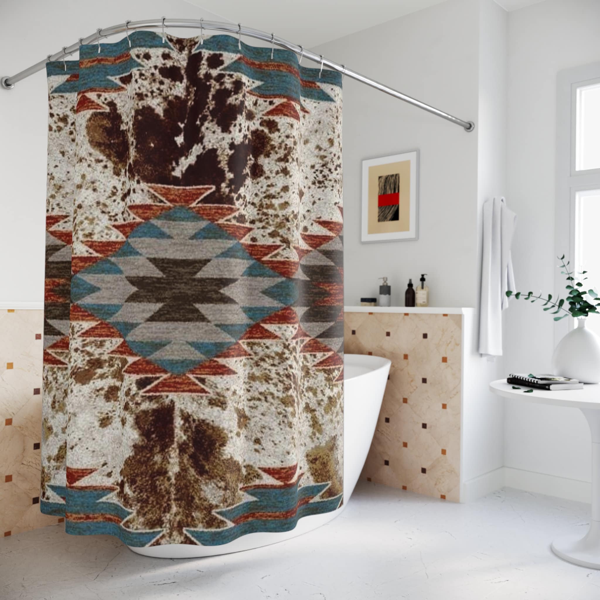 Western Cowhide Shower Curtain: Rustic Boho Decor Cowhide - Etsy