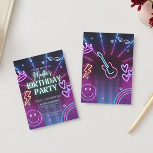 Neon Birthday Invitation Template, Neon Lighys Birthday Invitation ...