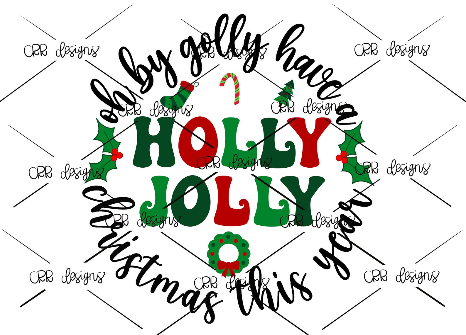 Holly Jolly Circle PNG File Digital Download Christmas Design - Etsy
