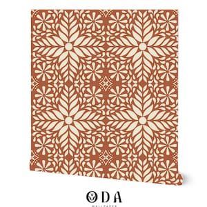Rust Orange and Beige Print Wallpaper / Peel and Stick / Traditional ...