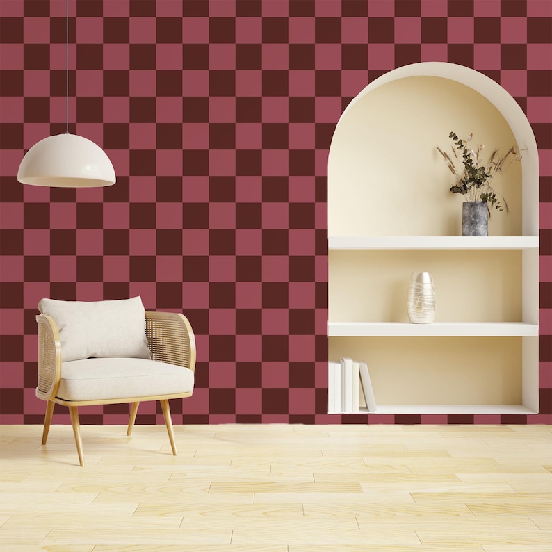Dark Pink and Maroon Checkered Wallpaper / Peel and Stick / Traditional ...