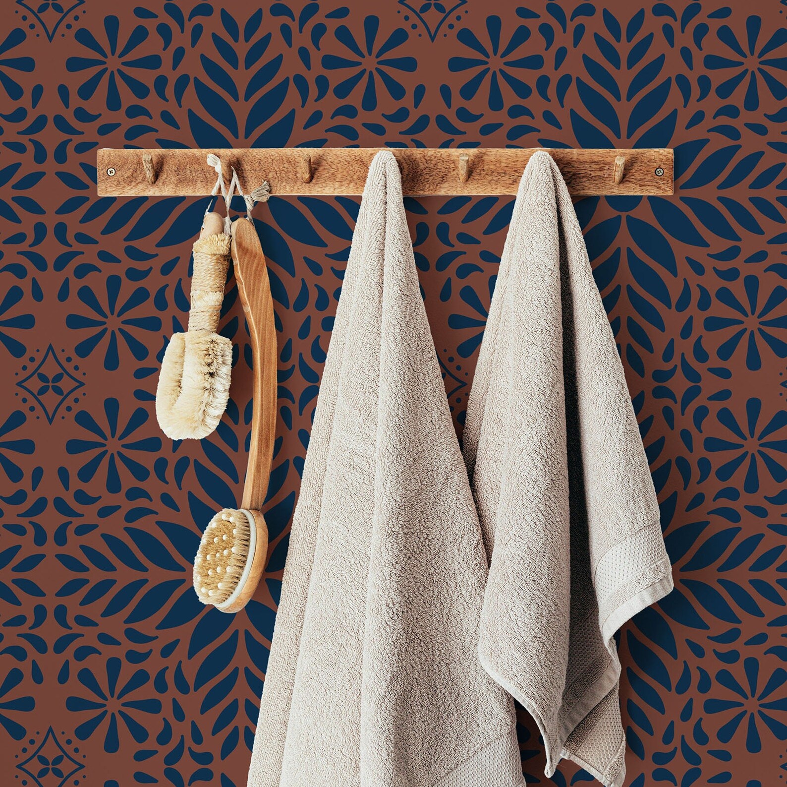 Rust Orange and Navy Blue Vintage Wallpaper / Peel and Stick ...