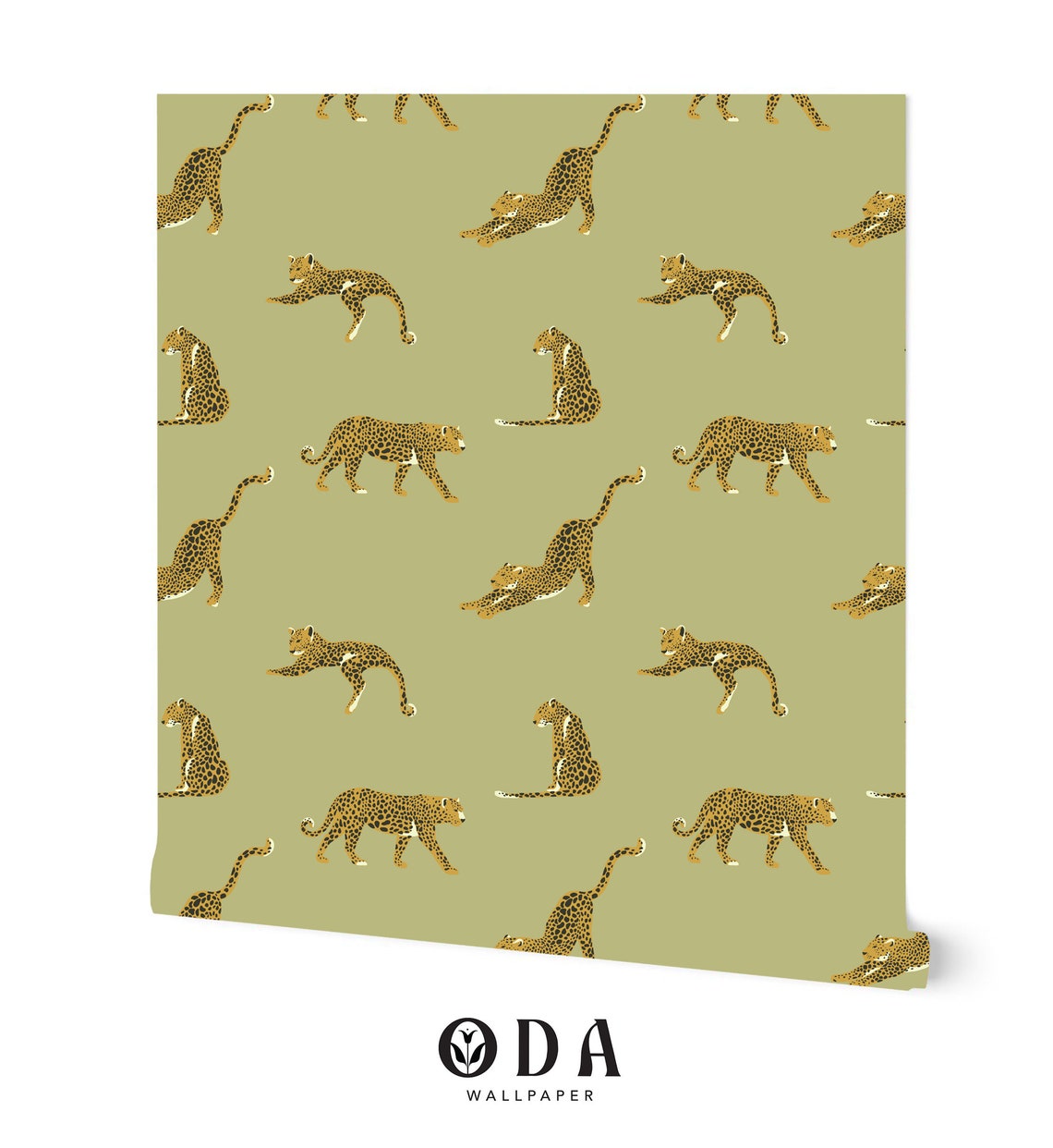 Light Green Leopard Print Wallpaper / Peel and Stick / Traditional ...