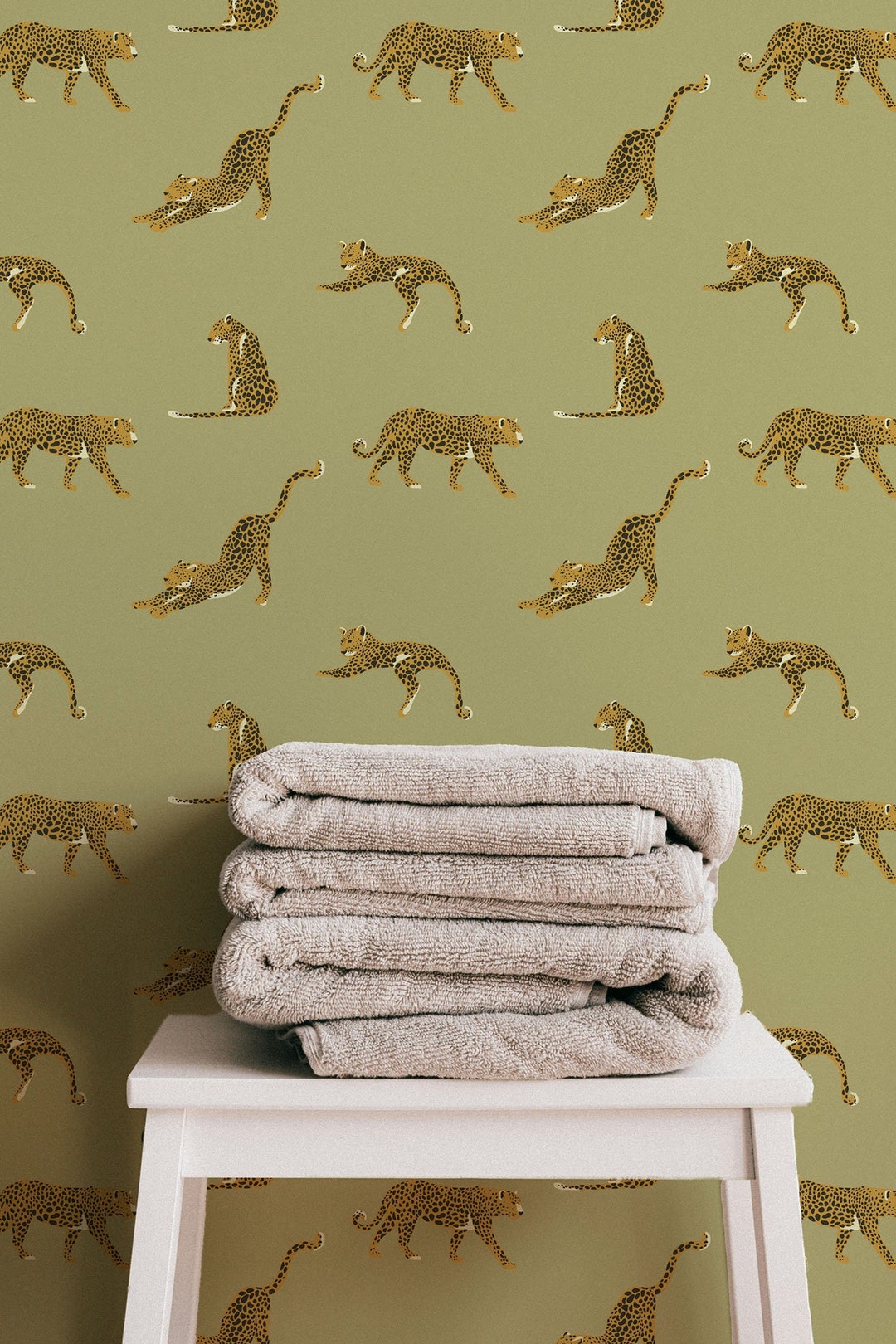 Light Green Leopard Print Wallpaper / Peel and Stick / Traditional ...