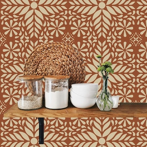 Rust Orange and Beige Print Wallpaper / Peel and Stick / Traditional ...