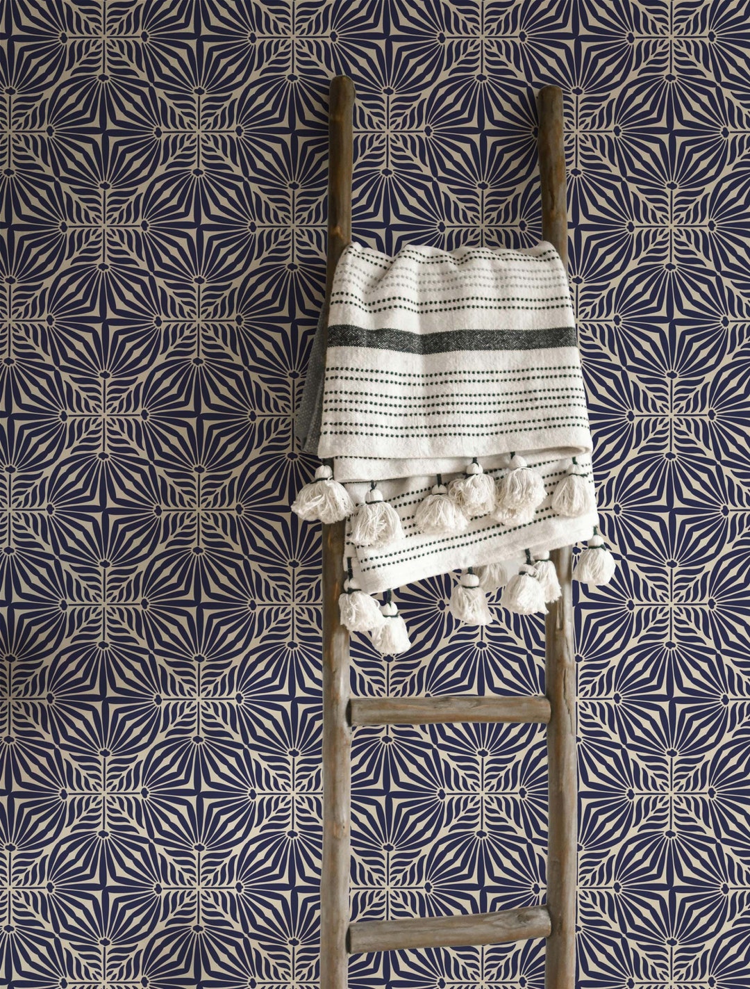 Navy Blue and Beige Geometric Wallpaper / Peel and Stick / Traditional ...