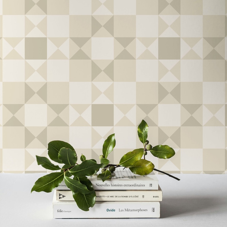 Neutral Americana Quilt Wallpaper in Beige and White / Peel and Stick ...