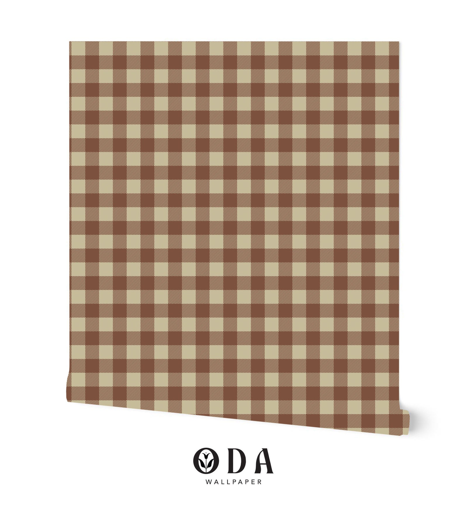 Gingham Print Wallpaper in Brown and Beige / Peel and Stick ...