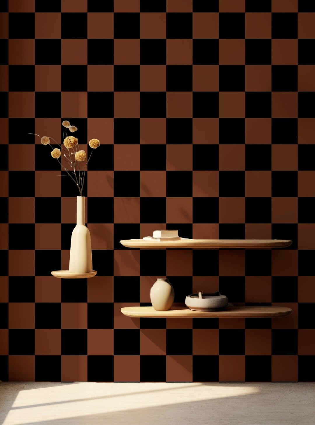 Black and Brown Checkered Wallpaper / Peel and Stick / Traditional ...